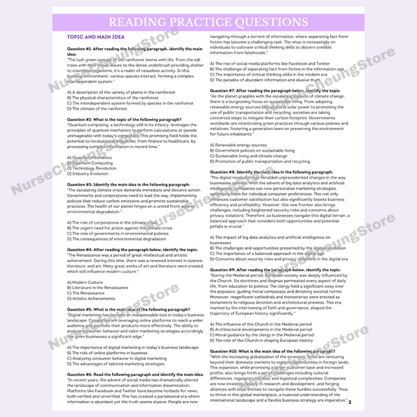650 + ATI TEAS V7 NurseCheung Reading Practice Questions (DIGITAL DOWN